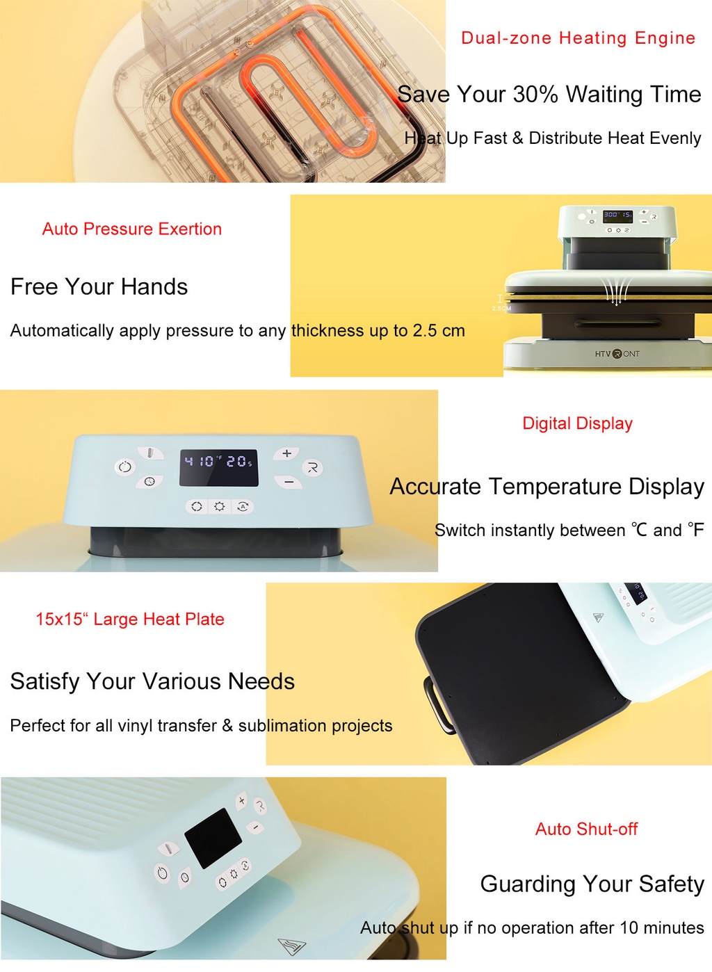 HTVRONT 220V Auto Heat Press Machine 15"x15"/38cm x 38cm Automatic Hot ...