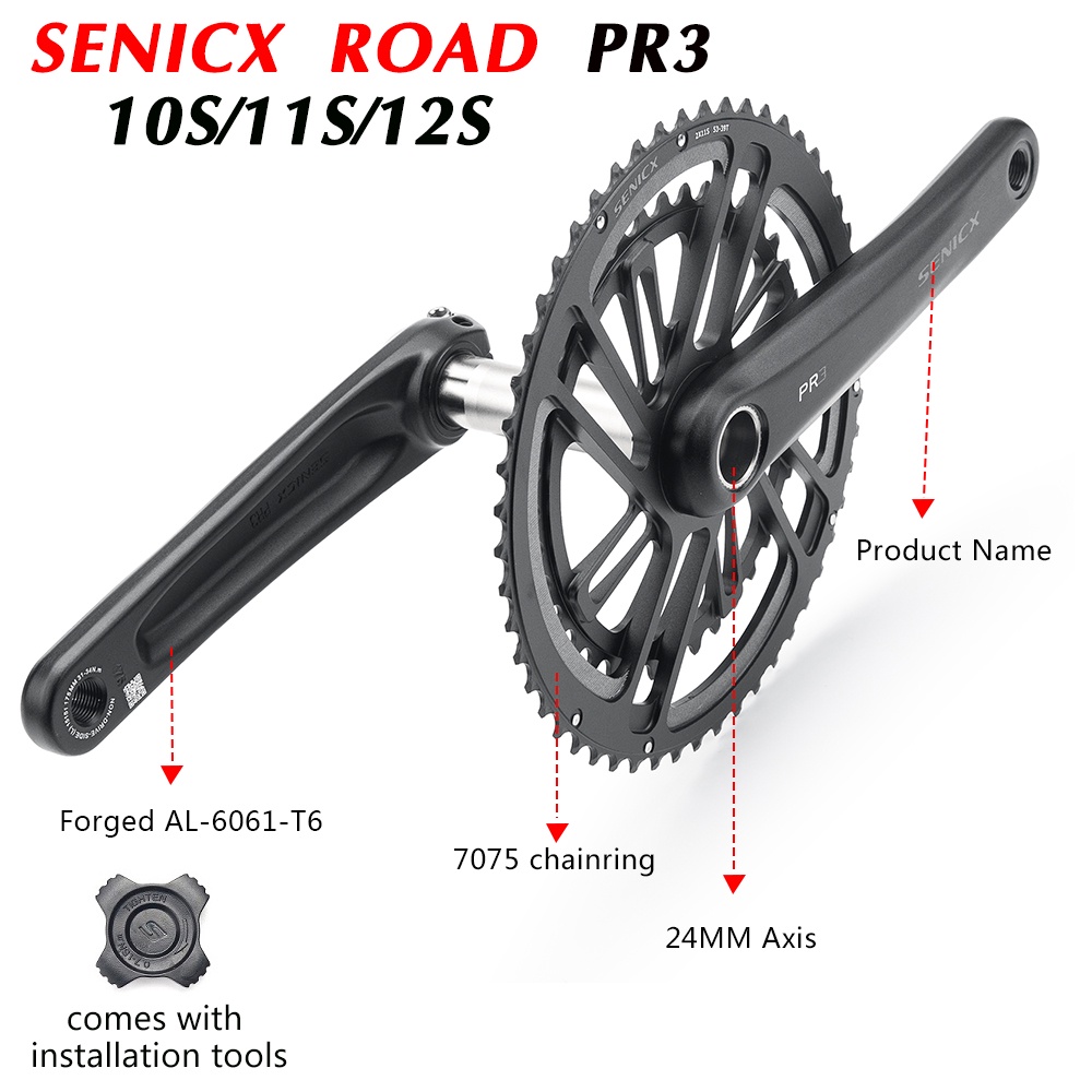 SENICX Road bike PR3 Crankset 165 170 175mm 46-30T 50-34T 52-36T 53-39T chainring for Road ...