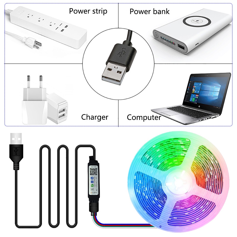 1-10M LED Strip Light RGB USB Flexible Lamp Tape 5050 Diode USB ...
