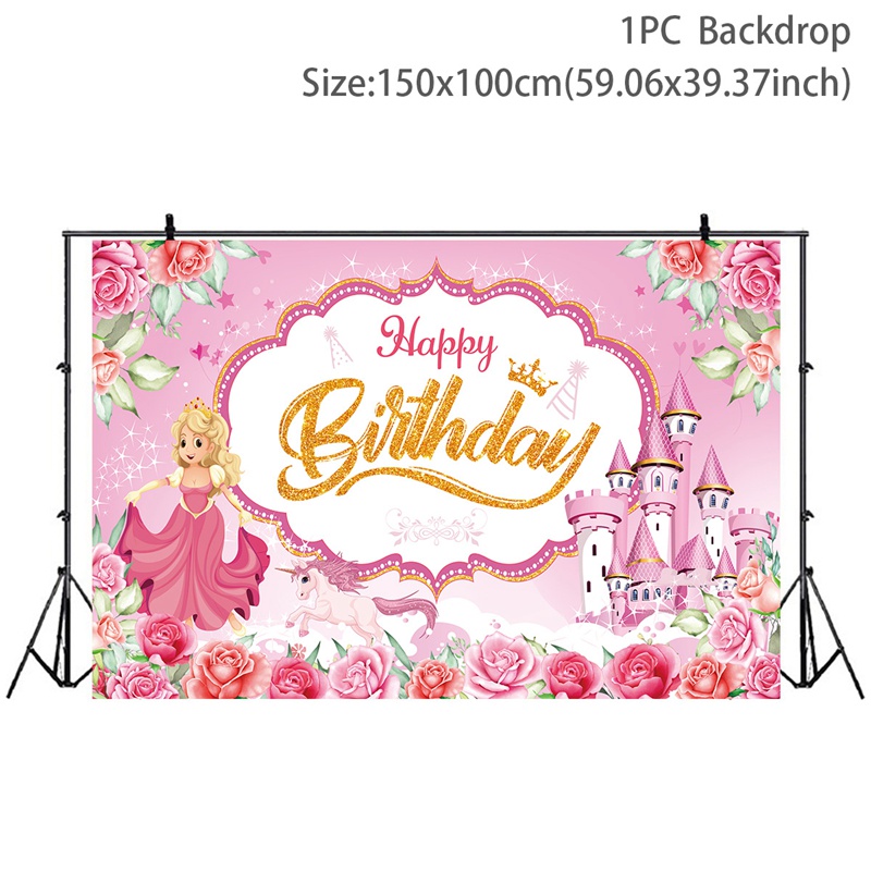 59*39'' Ins Flower Style Happy Birthday Backdrop For Photoshot Pink ...
