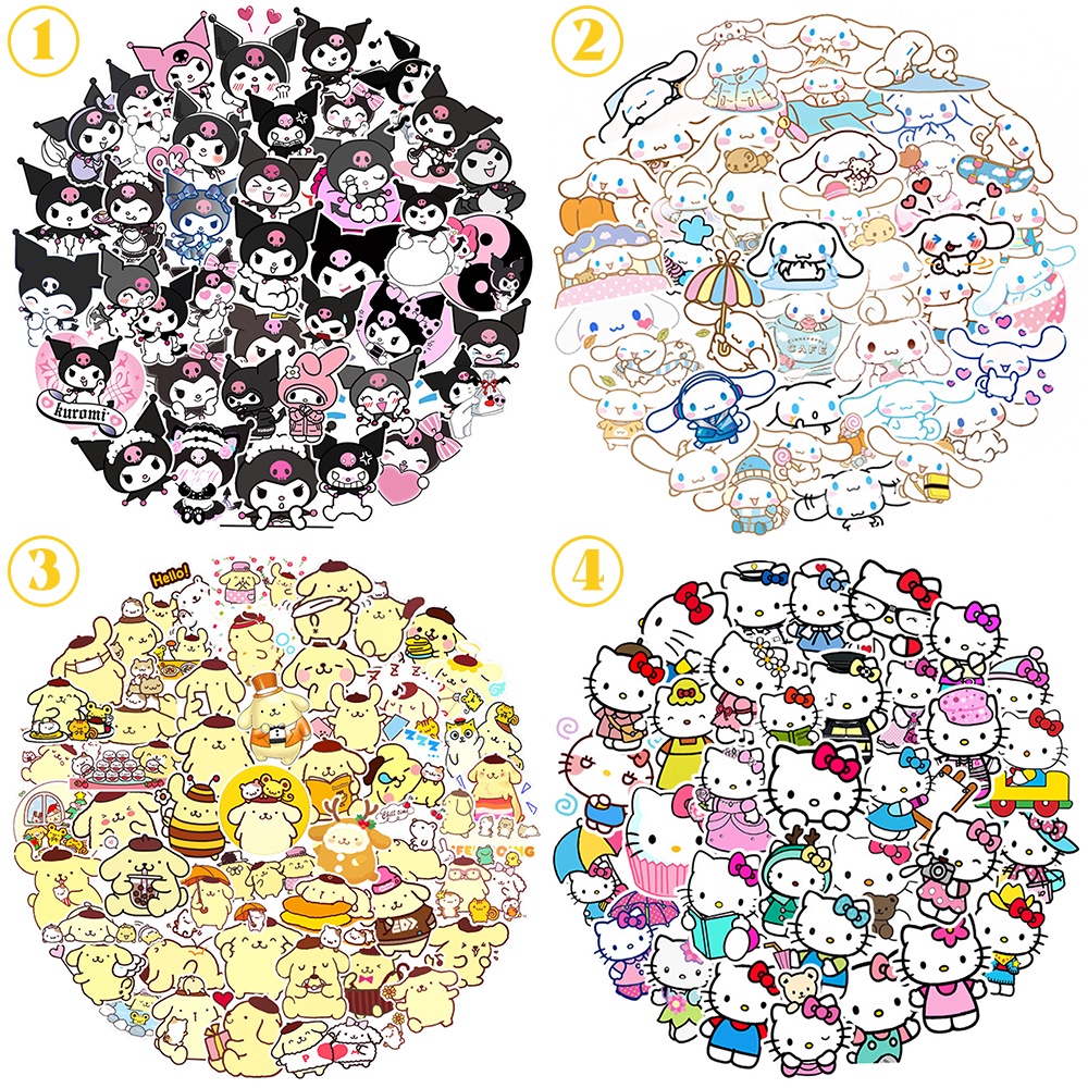 MUYA 50/100 Pcs Sanrio Series Stickers Hello Kitty Kuromi Cinnamoroll ...