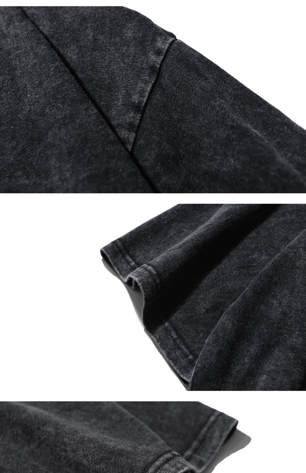 100% cotton 230g boutique washed black worn-out loose fitting short ...