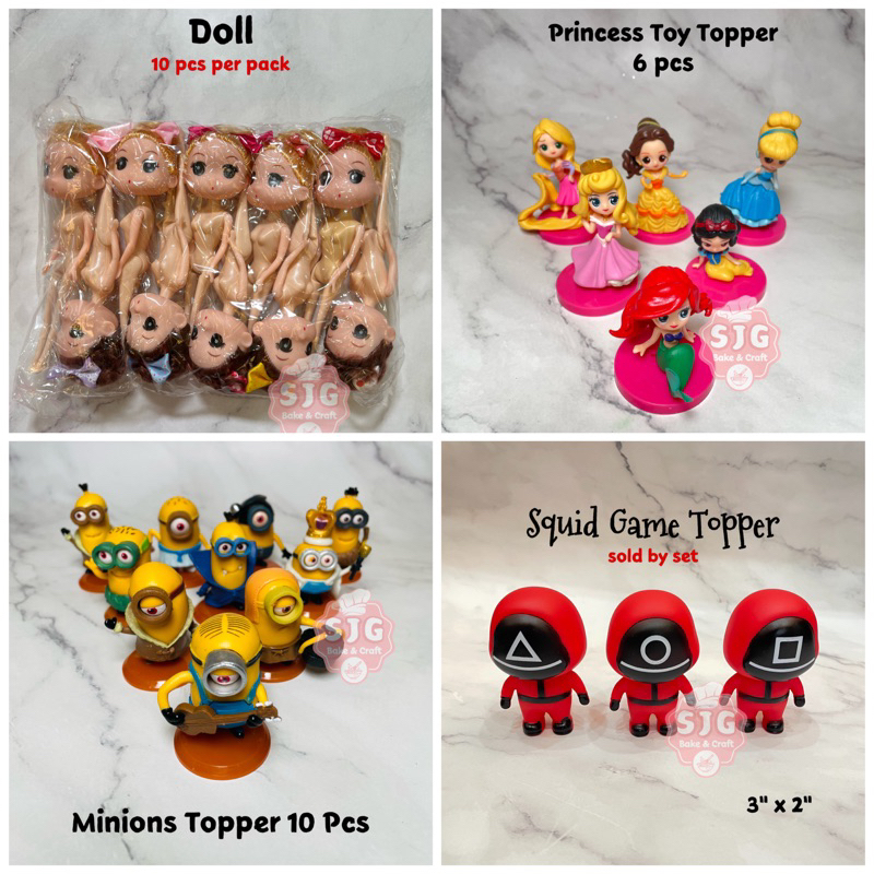 cartoon princess toy topper minions topper squid game doll cake topper ...