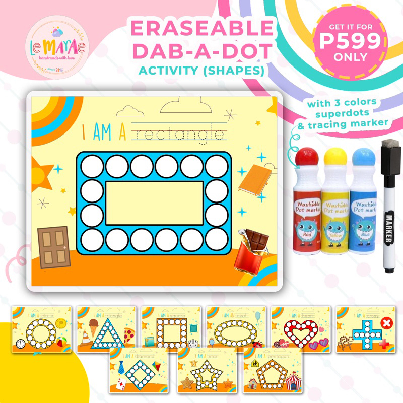 SHAPES ALPHABETS NUMBERS Dab-a-Dot Eraseable Tracing Laminated ...