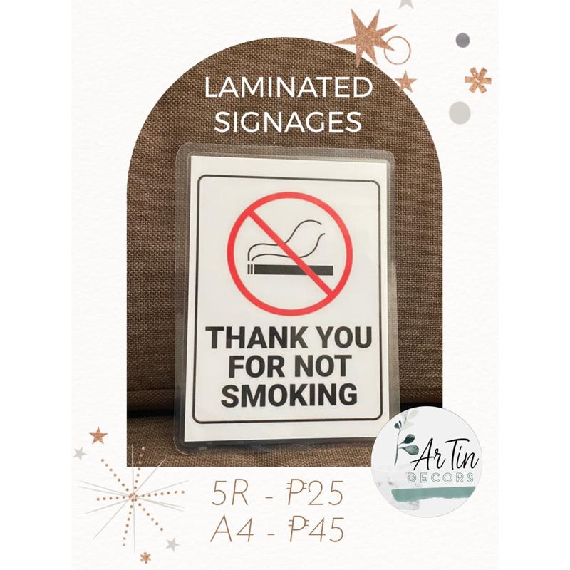 Laminated Signage / Laminated Sign No Smoking Firsr Aid Kit Sign ...