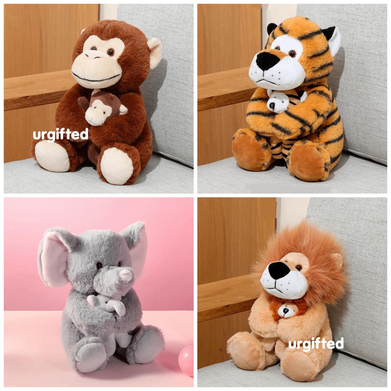 Parent Hugs Child Plush Toy by Miniso (monkey elephant tiger lion ...