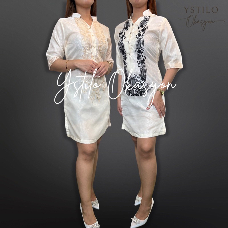 Modern Filipiniana Lady Barong MARIAN DRESS 3/4 SLEEVE - Modern ...