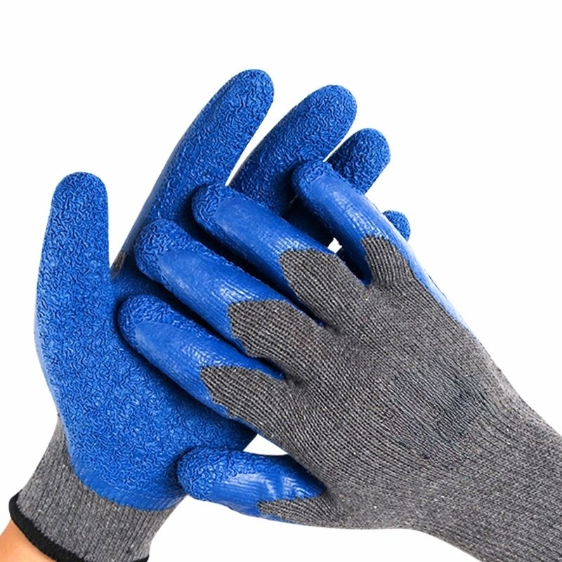 Rubber Coated Gloves Cotton String Knit Crinkle Grip Rubber Palm Safety ...