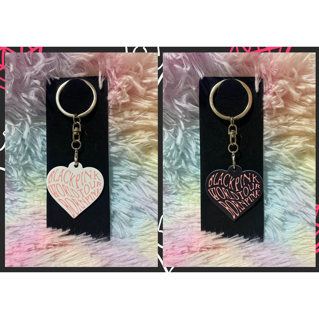 BLACK PINK INSPIRED METALLIC HEART KEY CHAIN FRONT AND BACK PRINT ...