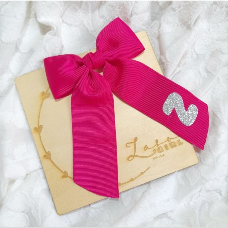Penelope Tailed Hair Bow with Monogram - Laso Girl Grosgrain Ribbon ...