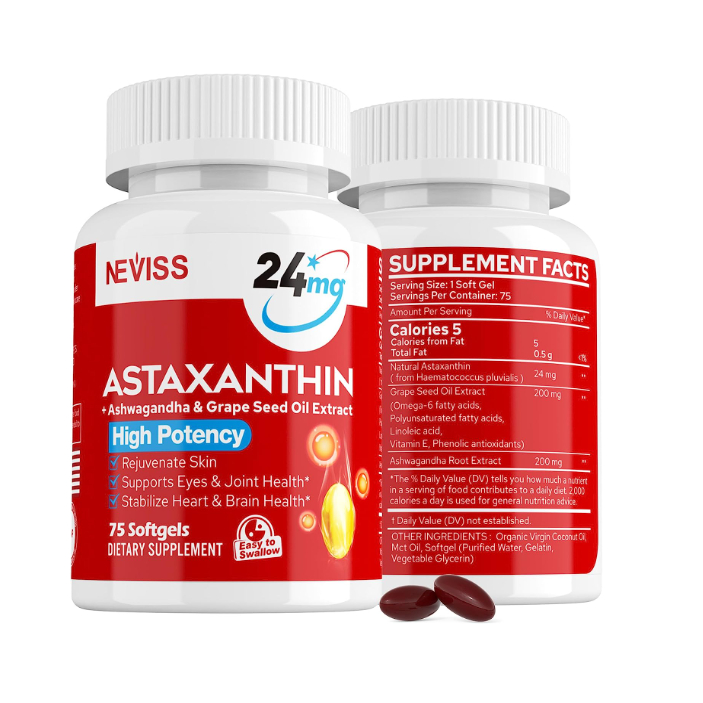 Astaxanthin Supplement 24 mg Neviss 5-in-1 with Grapeseed Oil Organic ...