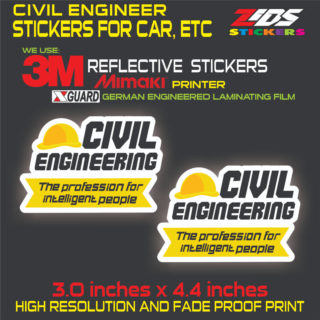 civil engineer 3M reflective printed laminated sticker for thumbler ...