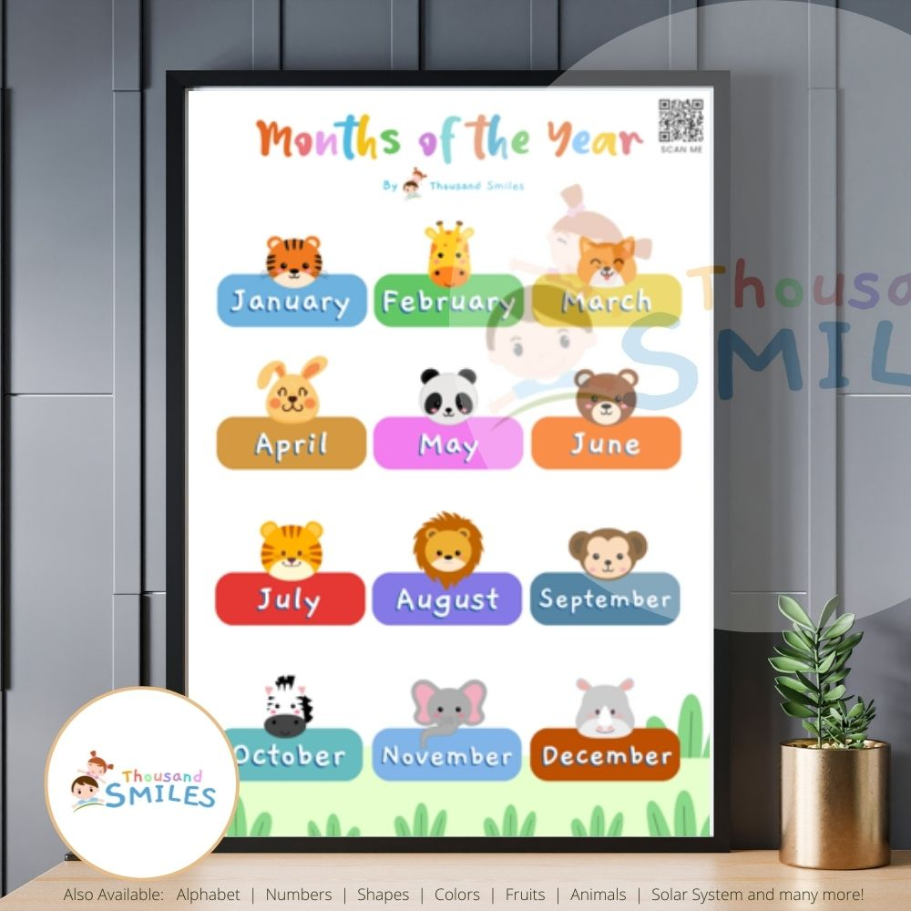 Months of the year Chart Laminated Wall Poster A4 size for Kids ...