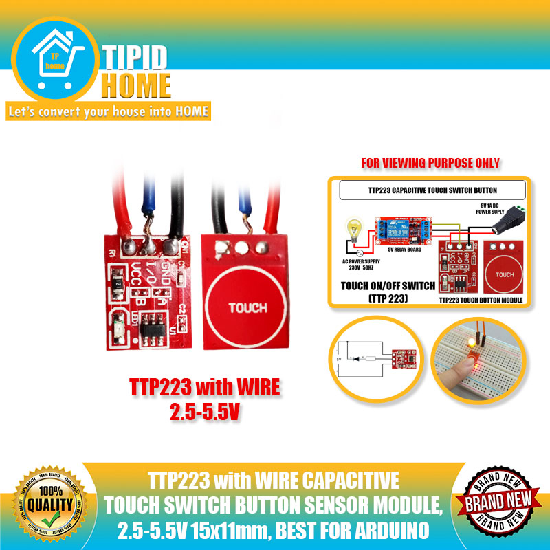 TTP223 with WIRE CAPACITIVE TOUCH SWITCH BUTTON SENSOR MODULE, 2.5-5.5V 15x11mm, BEST FOR ...