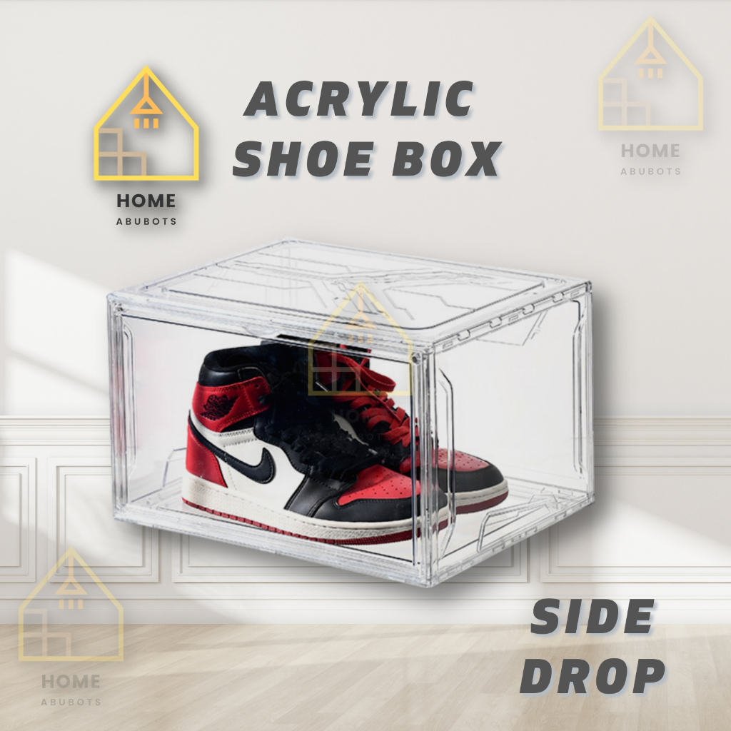 MAGNETIC FRONT & SIDE DROP ACRYLIC SHOE BOX crystal clear fully ...