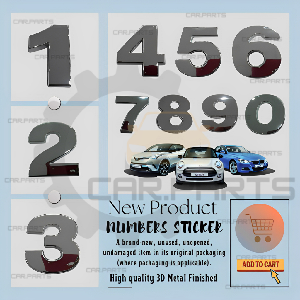 CP 1pc DIY Car Stickers Metal 3D Numbers Sticker Chrome Decals 45mm ...