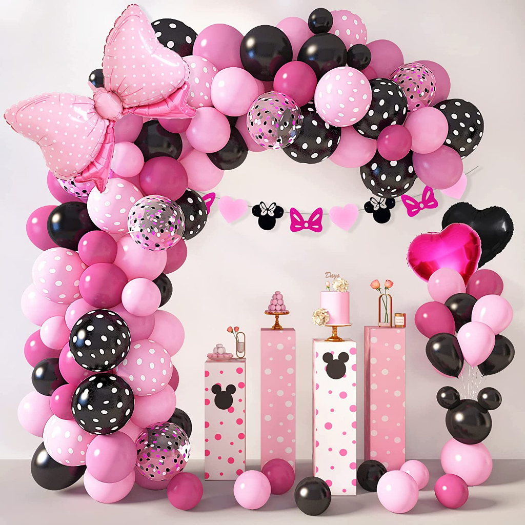 Enso 113Pcs Minnie Mickey Mouse Balloon Garland Arch Kit Bow Foil ...