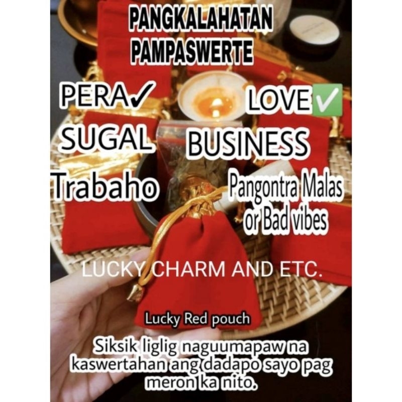 LUCKY CHARM (RED POUCH WITH INCHING COINS, LUCKY HRSEH@IRS AND LAUREL ...