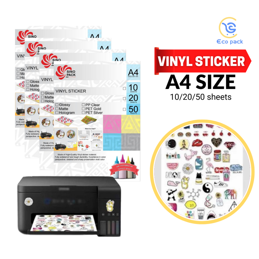 PVC Vinyl Sticker Water proof A4 Glossy | Matte | Transparent (20/50 ...