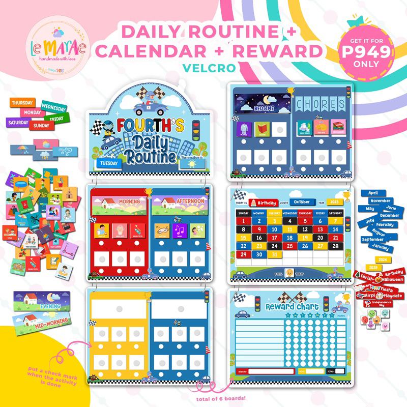 DAILY ROUTINE with CALENDAR BLANK REWARD CHARTS Personalized Laminated ...