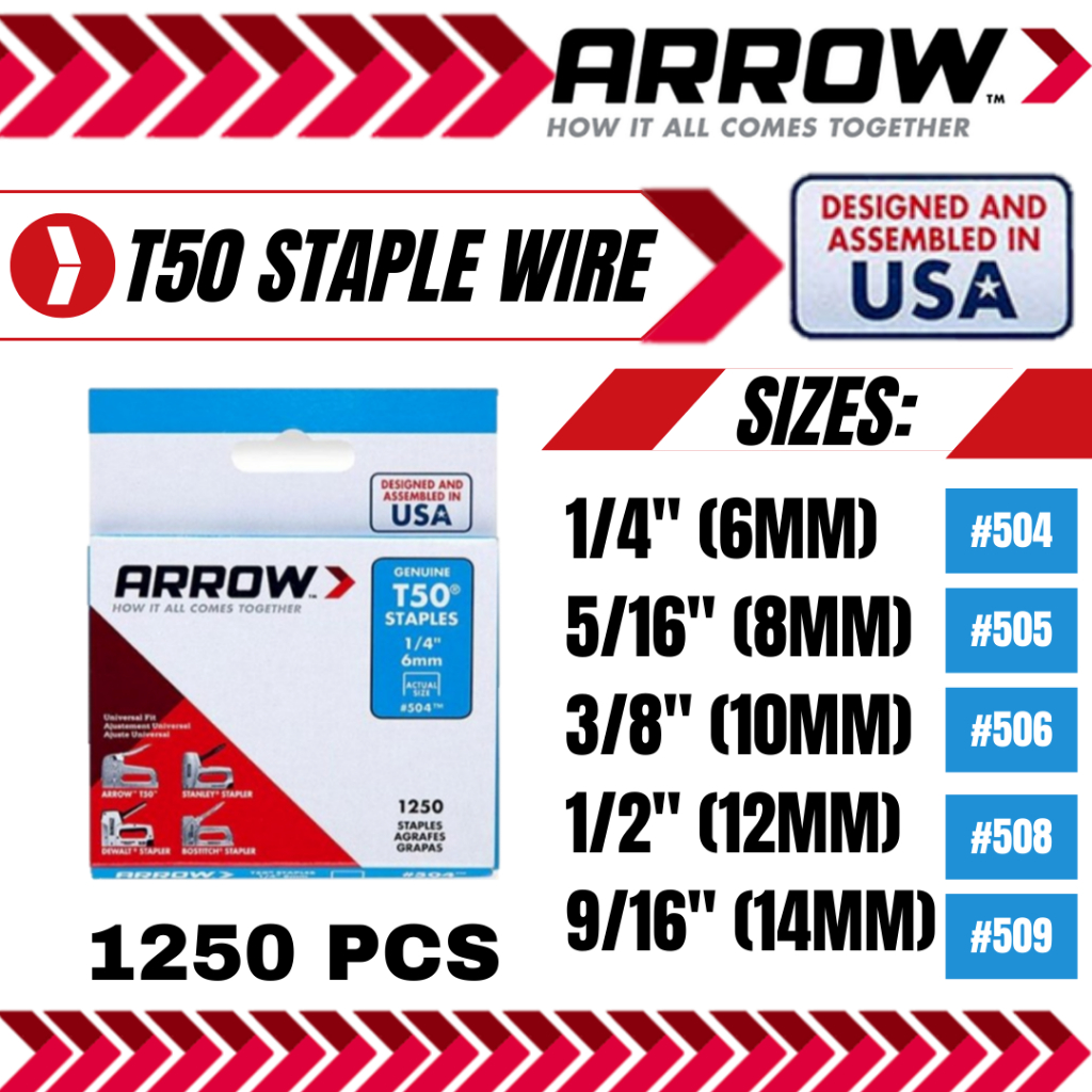 Arrow Staple Wire T50 5/16" 8mm 3/8" 10mm 1/4" 6mm 1/2" 12mm 9/16 ...