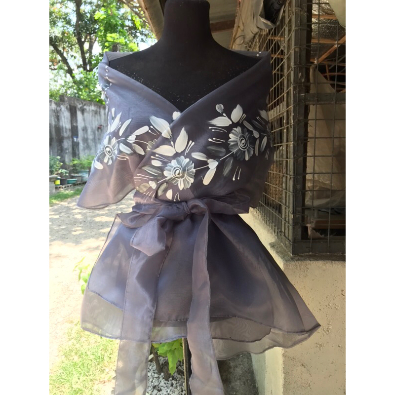 Millys Modern Filipiniana panuelo balabal ELise Dark Gray Handpaint ...