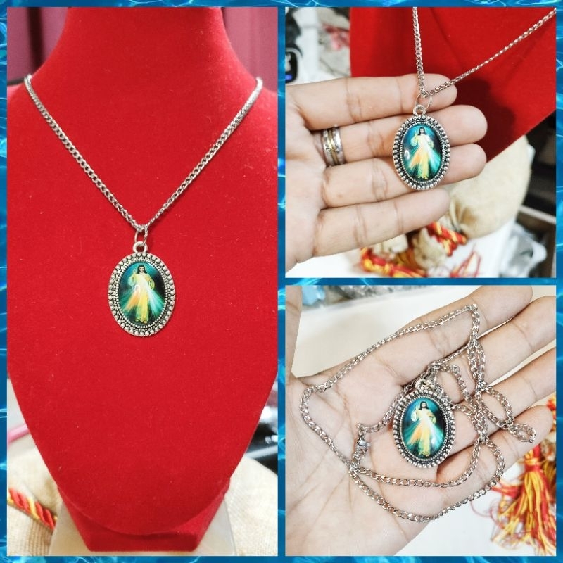 Divine Mercy Pendant and 24 inches Long Non Tarnish Stainless Necklaces ...