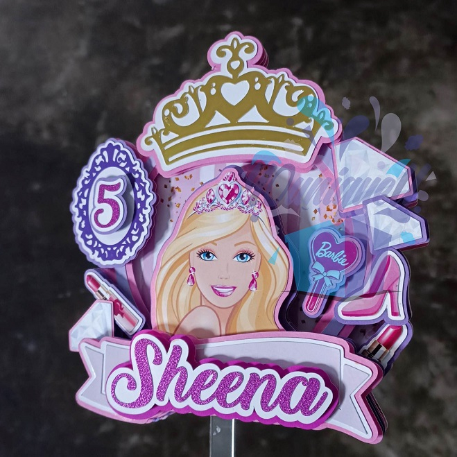 Barbie with crown Themed Cake Topper (3D/Layered) | Shopee Malaysia