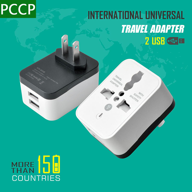 2 pin US standard to multi-country universal socket adapter With 2USB ...