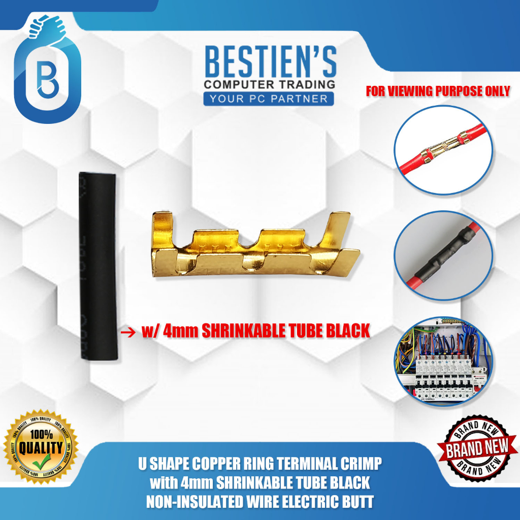 U SHAPE COPPER RING TERMINAL CRIMP with 4mm SHRINKABLE TUBE BLACK, NON ...