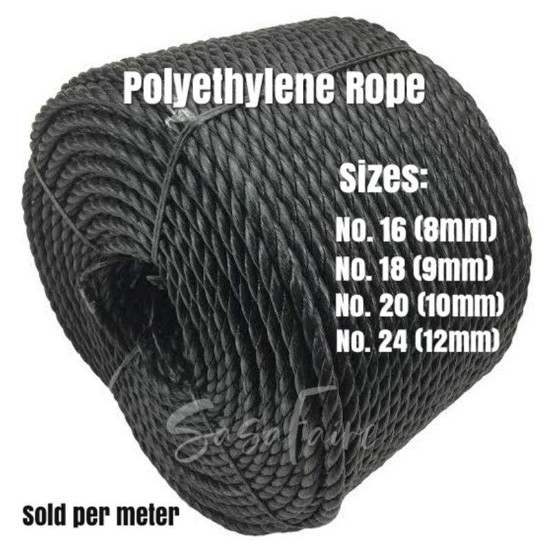 NYLON ROPE TINGI 1 METER ( 8mm 9mm 10mm 12mm ) Black rope / Retail ...