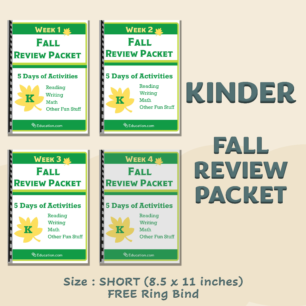 KINDER Fall Review Packet (Worksheets / Workbooks) | Shopee Malaysia