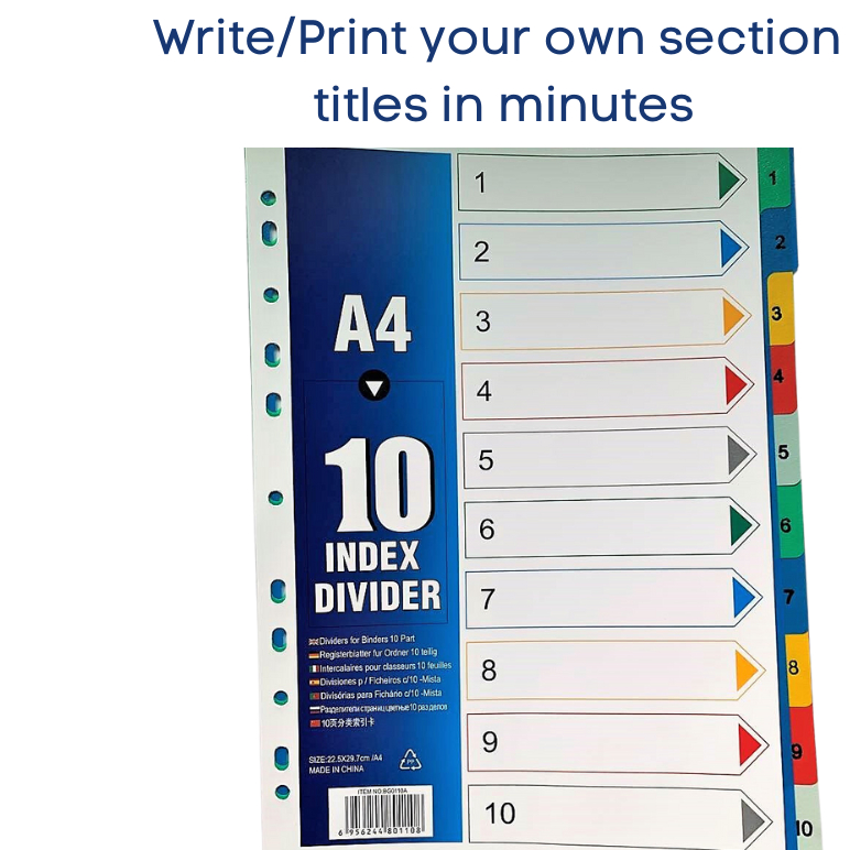 (Positivity) 10 or 5 Tabs Index File Divider with Table of Contents A4 ...