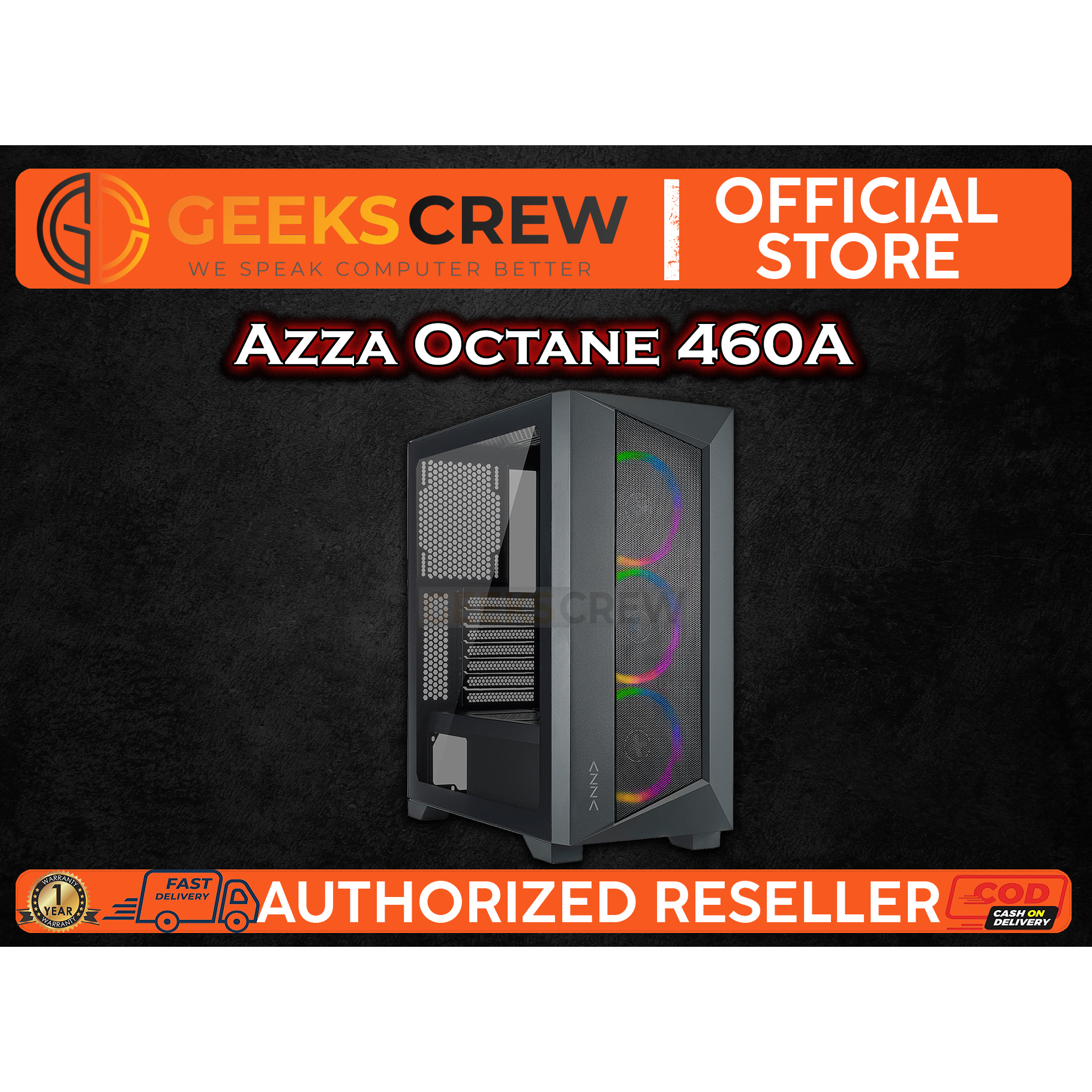 Azza Octane 460A/ARGB/Tempered Glass/3*Fan/ATX Mid Tower (Black) | Shopee Malaysia