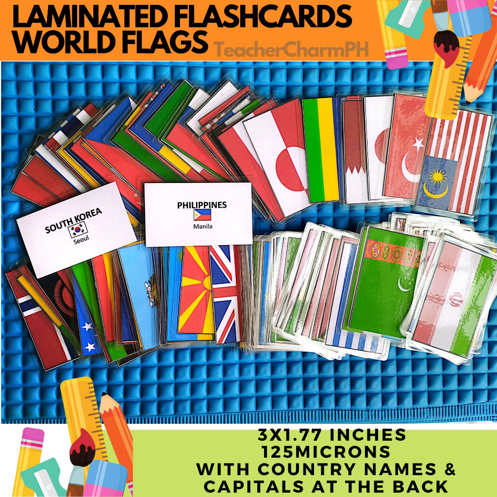 WORLD FLAGS FLASHCARD 120pcs back to back print withcountryname,capital ...