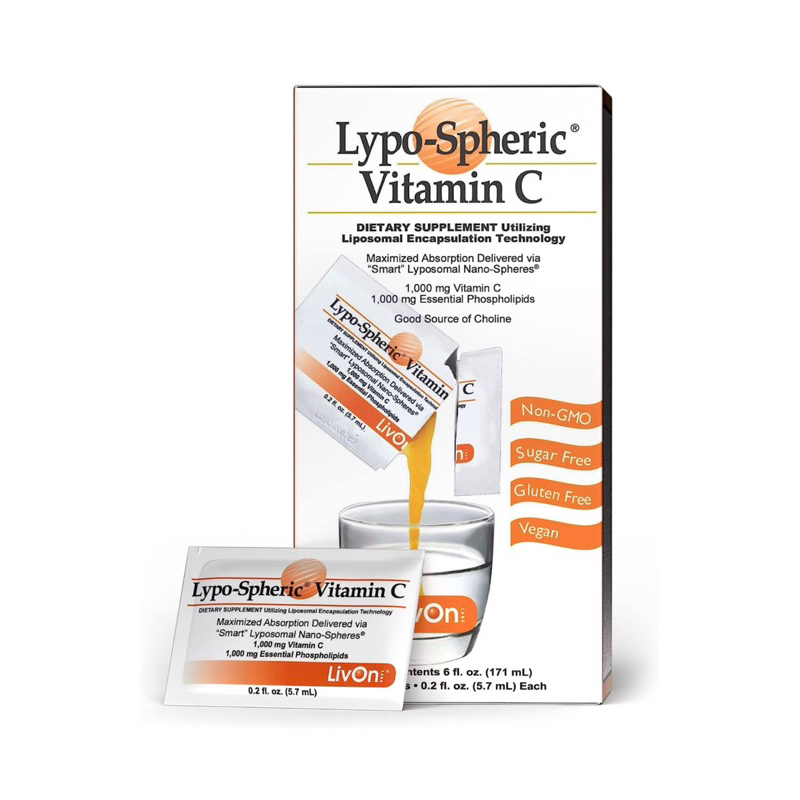 LivOn Lypo Spheric Vitamin C 30 Packets – 1000 mg Vitamin C & 1000 mg Essential Phospholipids ...