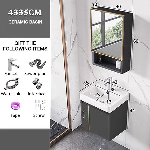 GARY 40cm Aluminium Bathroom Basin Cabinet Grey With Mirror Box Basin ...