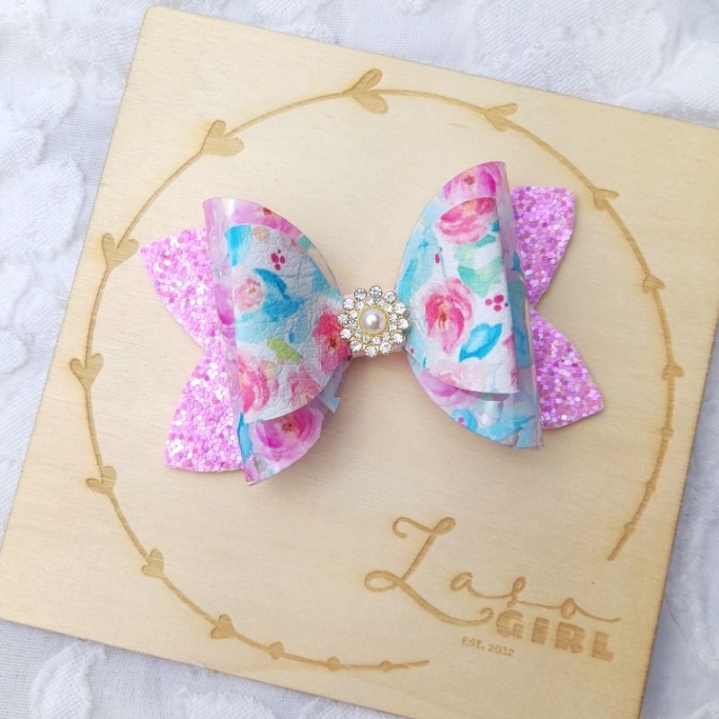 Watercolor Floral Hair Bow - Laso Girl Leather Ribbon Collection ...
