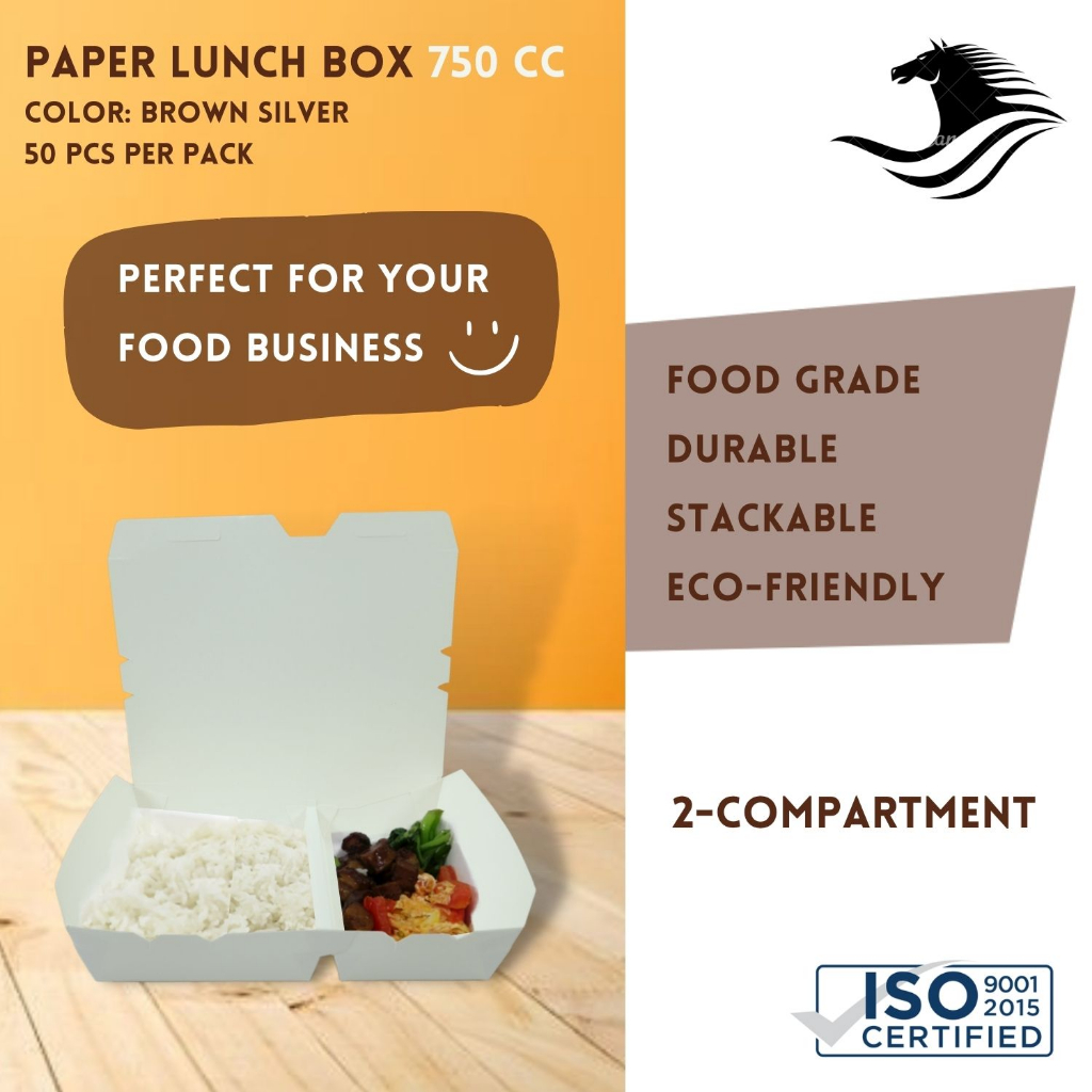 (50pcs) Paper Meal Box 2 Divisions / Takeout Box 750cc White Eco ...