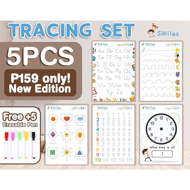 Tracing Alphabet Shapes Lines Numbers Clock Chart Laminated Erasable by ...