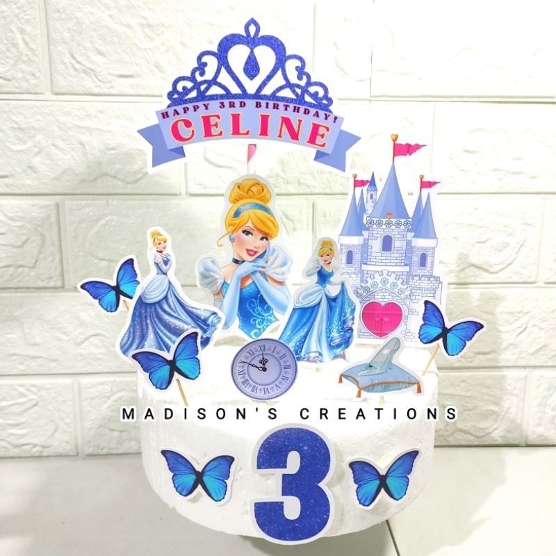 Cinderella Party Cake Topper/Banner, Backdrop Set (Personalize; High ...
