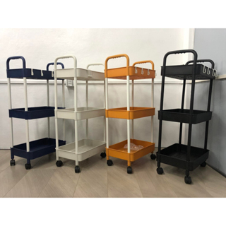 (YELLOW) Plastic trolley cart 3-Tier Foldable Kitchen Utility Trolley ...