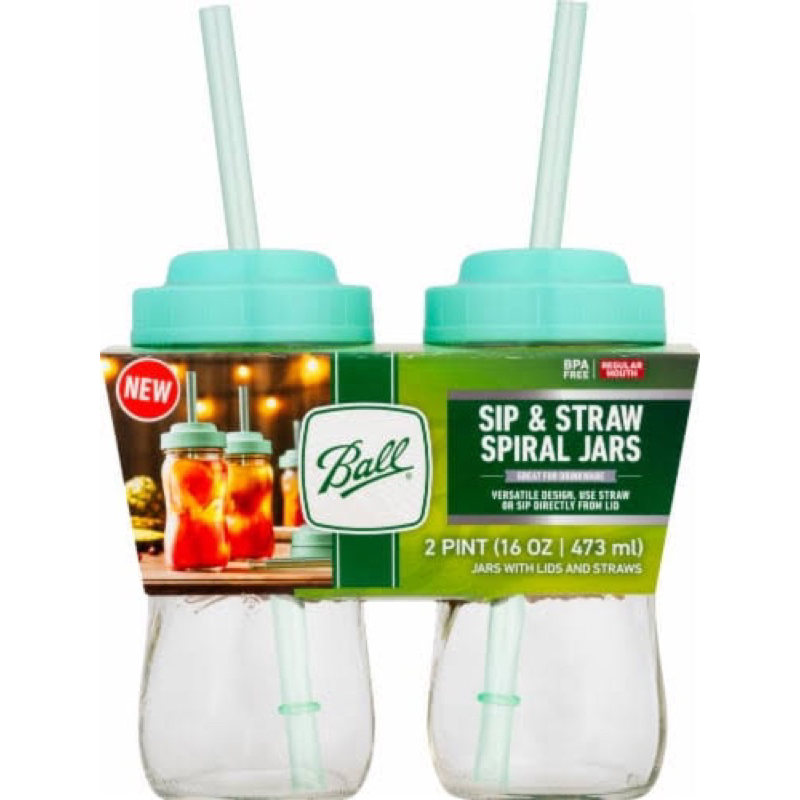 Ball Mason Jar Sip and Straw Spiral Mason Jars, 16 oz (Set of 2 ...
