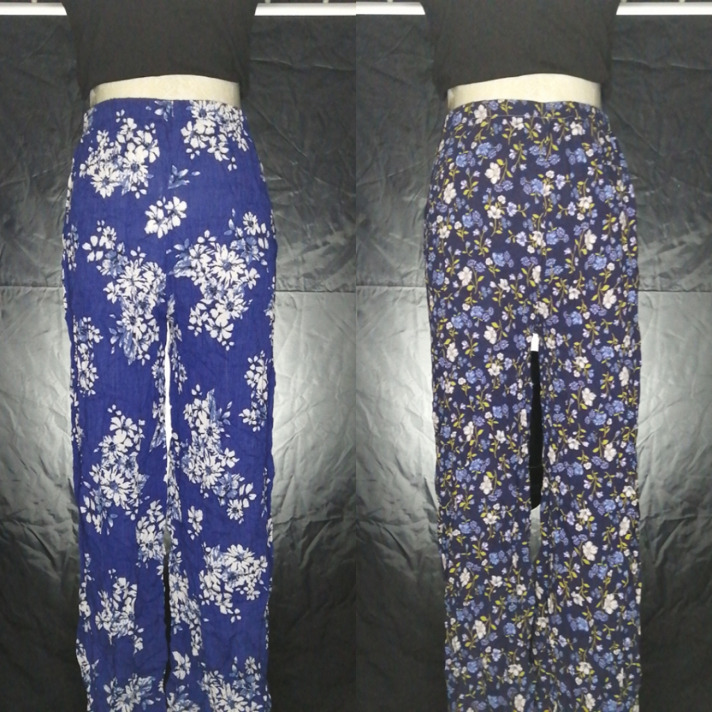 Floral Blue Square Beach Summer Cotton Linen Pants | Shopee Malaysia