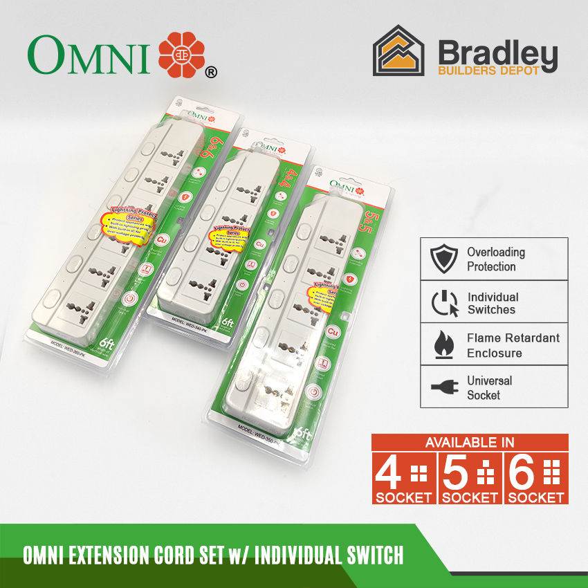 Omni Universal Extension Cord Set w/ Individual Switches (4,5,6 gang ...