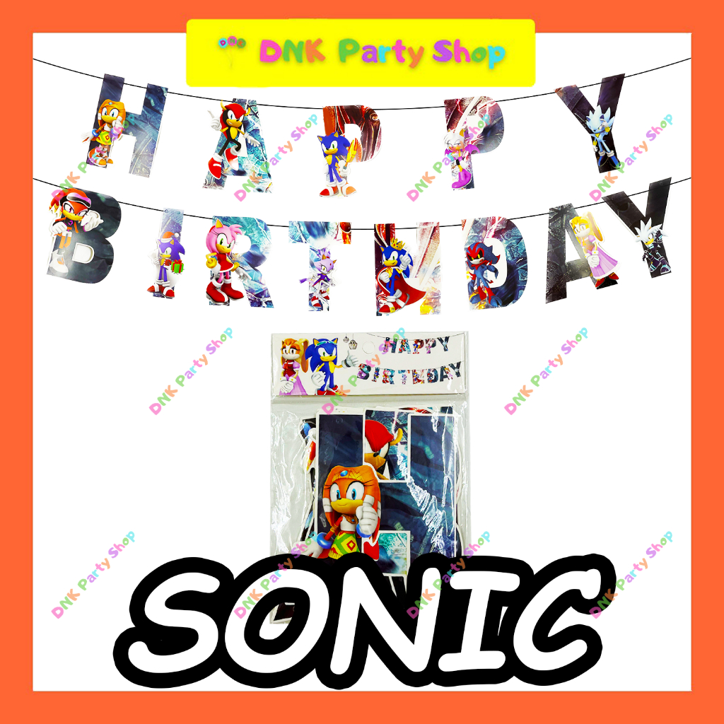 Sonic The Hedgehog Happy Birthday Banner Cutout Boy Character HBD Party ...