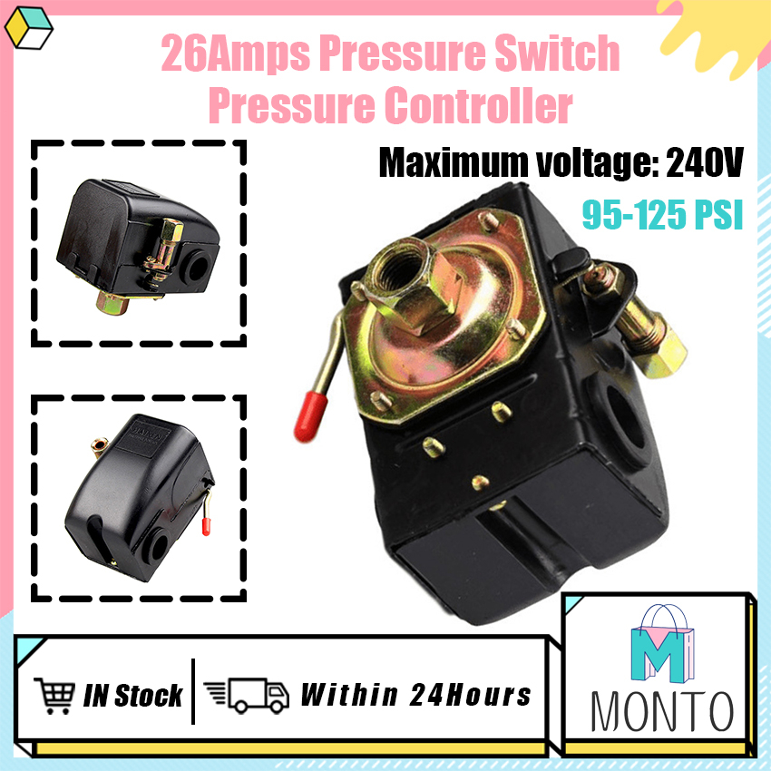 Heavy Duty 95-125 PSI 26Amps Pressure Switch Pressure Controller Single ...