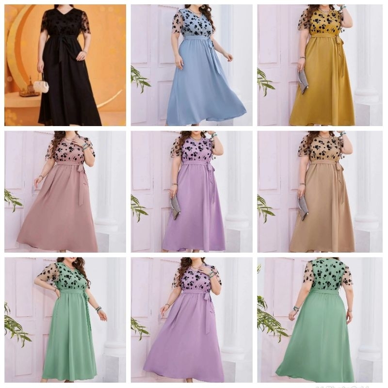 HQ FASHION 1051 ELEGANT PLUS SIZE PLAIN LACE TOP MIDI DRESS | Shopee ...