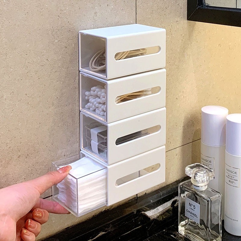Iconic Wall Mount Cotton Pads Storage Box Qtip Sundry Accessory Holder ...
