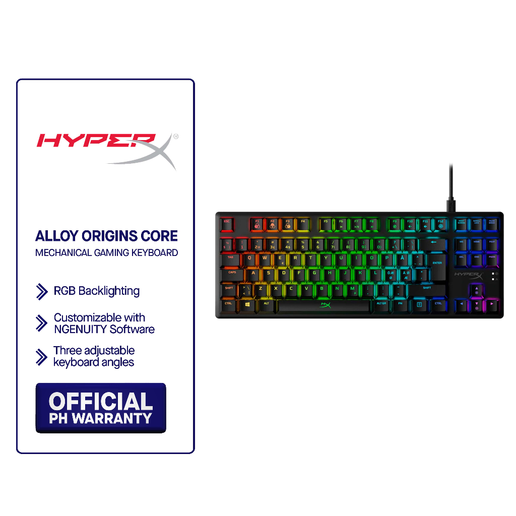 HyperX Alloy Origins Core RGB 87 Tenkeyless Mechanical Gaming Keyboard ...